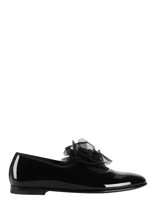 Dolce & Gabbana Patent Leather Slippers With Floral Detail - Black