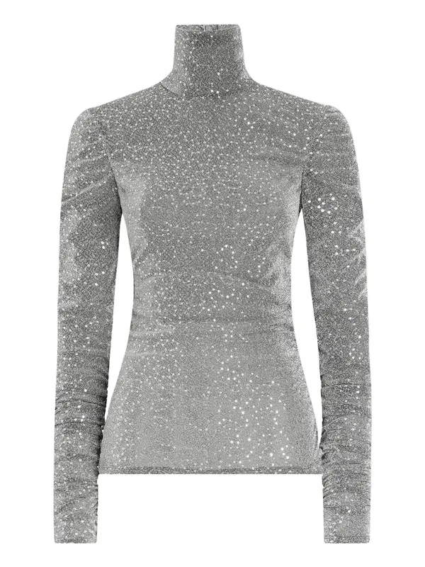 Dolce & Gabbana Draped Sequined Turtleneck Top - Silver