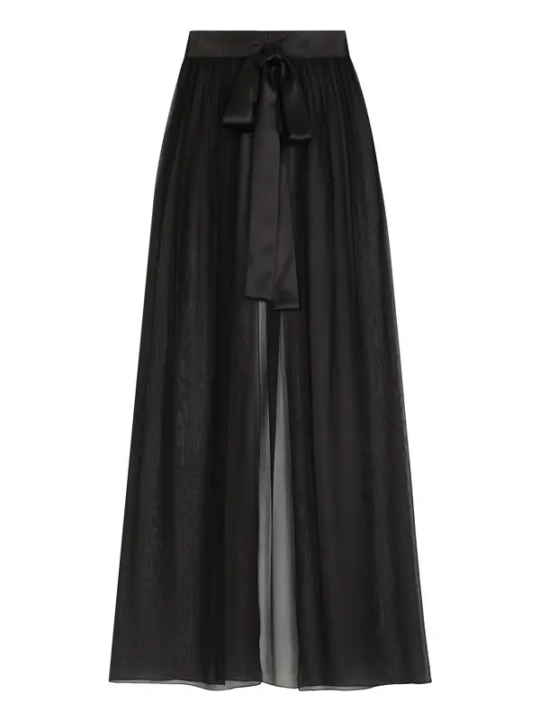 Dolce & Gabbana Long Silk Chiffon Skirt With Belt - Black