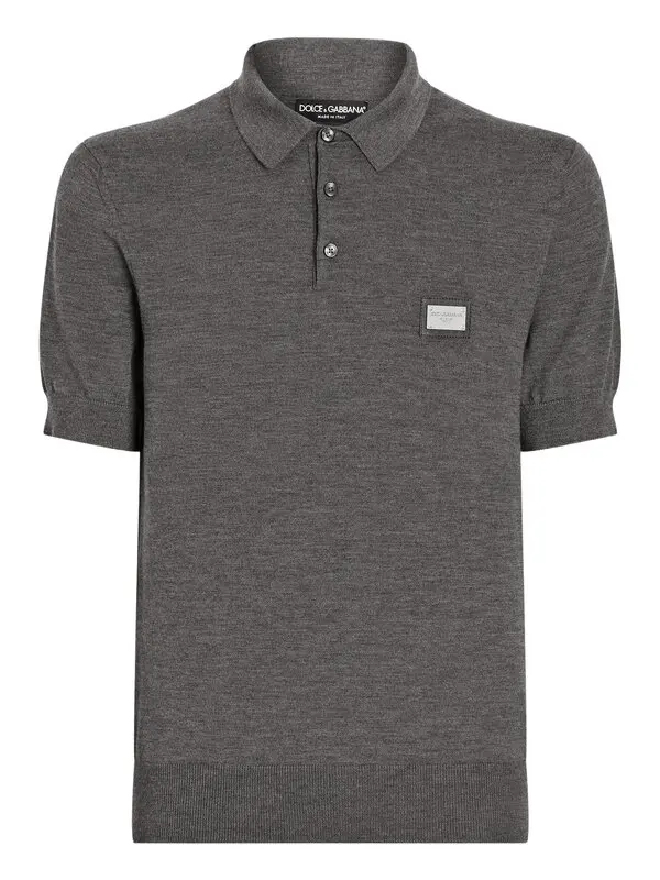 Dolce & Gabbana Wool Polo-shirt With Branded Tag - Grey