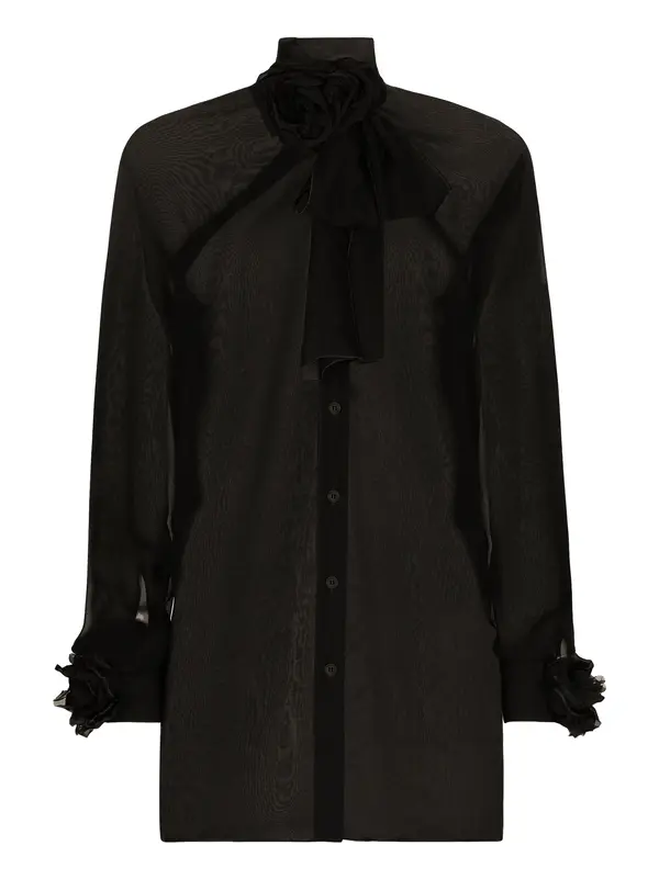 Dolce & Gabbana Floral Chiffon Shirt - Black