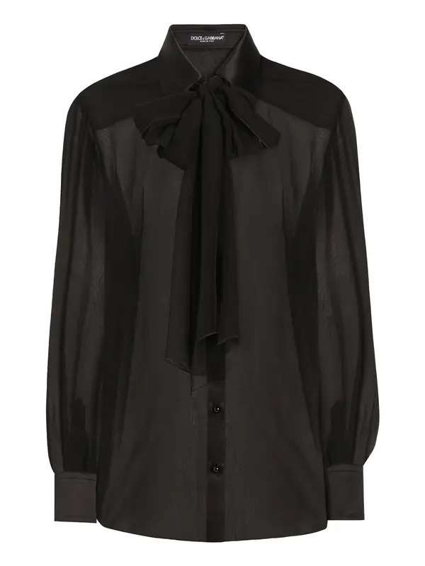 Dolce & Gabbana Silk Chiffon Pussy-bow Shirt - Black