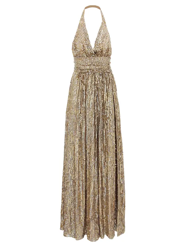 Dolce & Gabbana Long Sequined Dress With Slit - Gold