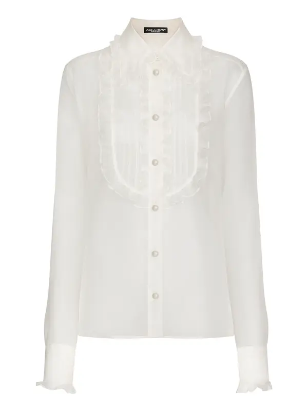Dolce & Gabbana Silk Organza Shirt With Ruffles - White
