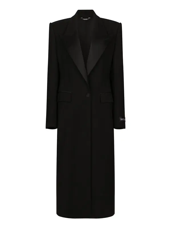Dolce & Gabbana Long Single-breasted Wool Tuxedo Coat - Black