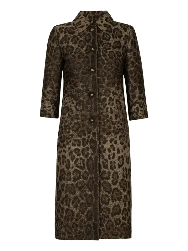 Dolce & Gabbana Leopard Jacquard Wool Coat - Multicolor