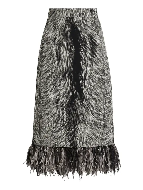 Dolce & Gabbana Fur Print Feathered Pencil Skirt - Grey