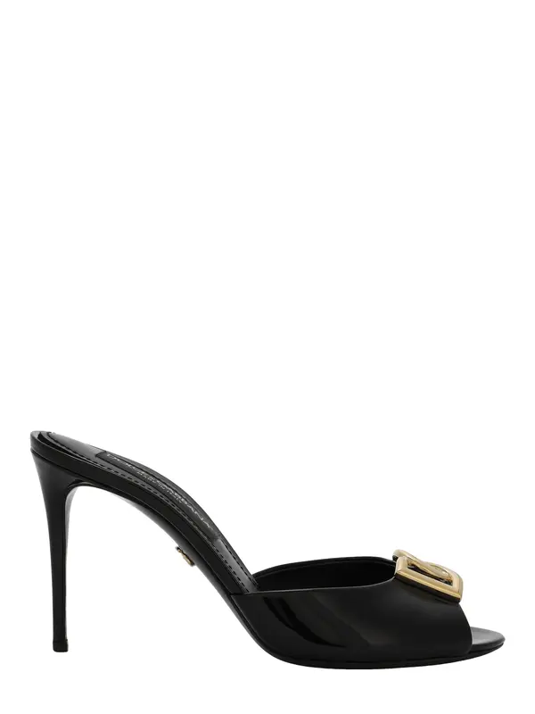 Dolce & Gabbana Patent Leather Mules With Dg Logo - Black