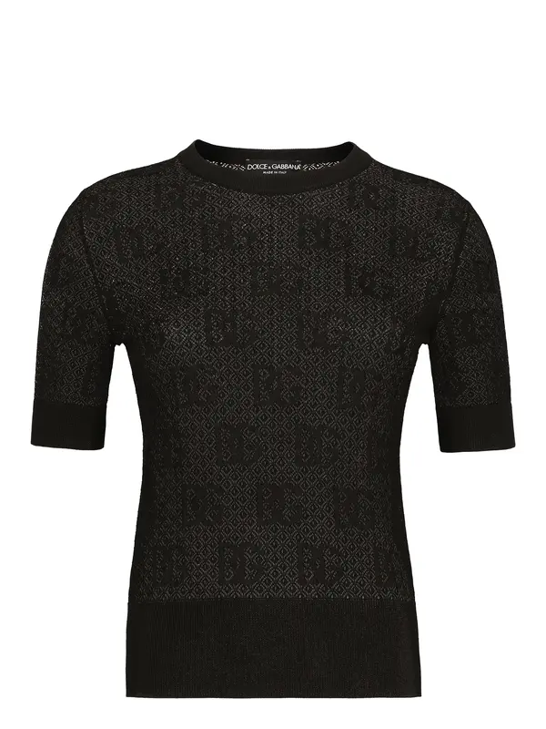 Dolce & Gabbana Lace-stitch Viscose Sweater With Jacquard Dg Logo - Black