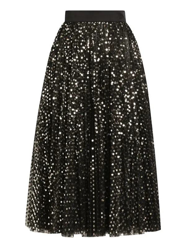 Dolce & Gabbana Tulle Midi Circle Skirt With Embroidery - Gold