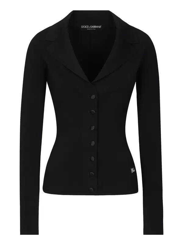 Dolce & Gabbana Short Stretch Viscose Knit Jacket With Dg Logo - Black