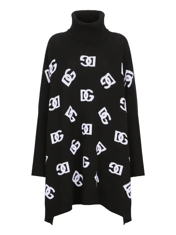 Dolce & Gabbana Wool Poncho With Jacquard Dg Logo - Print