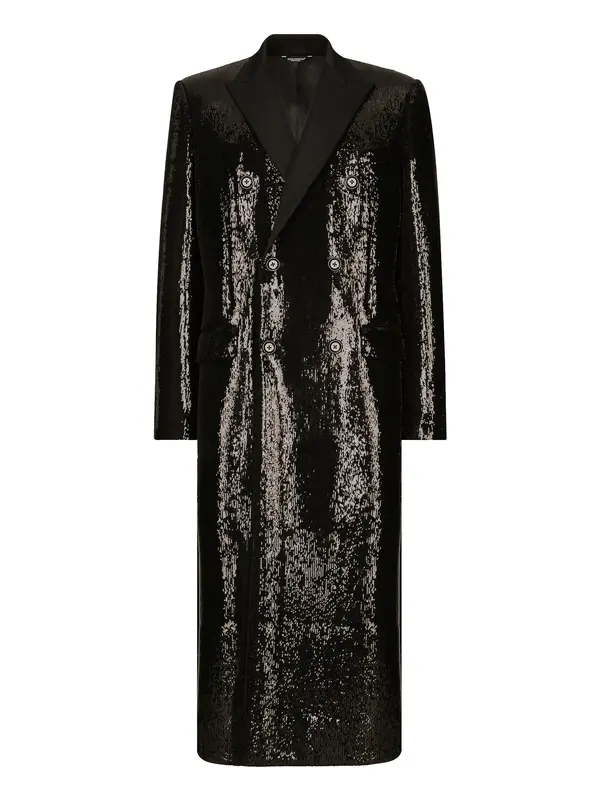 Dolce & Gabbana Sequin-embellished Double-breasted Coat - Black