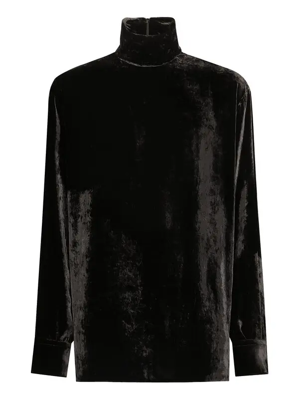 Dolce & Gabbana Loose Velvet Turtleneck With Shirt Cuffs - Black
