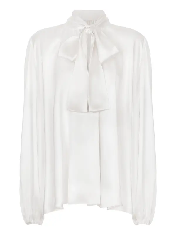 Dolce & Gabbana Silk Satin Pussy-bow Blouse - White