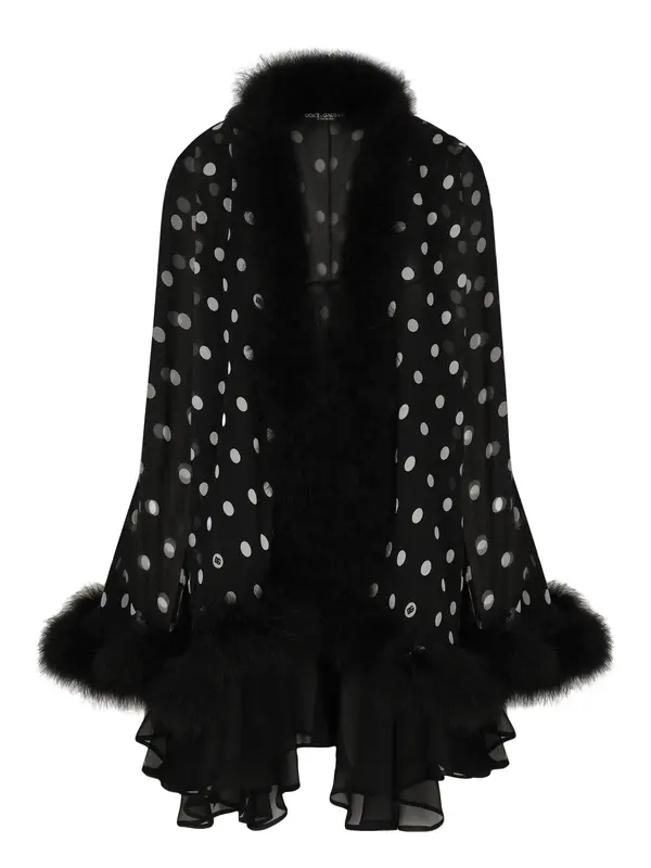Dolce & Gabbana Chiffon Cape With Polka-dot And Marabou Trim - Print