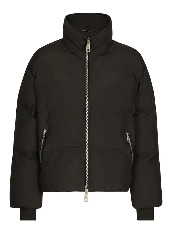Dolce & Gabbana Short Nylon Down Jacket With Branded Tag - Black