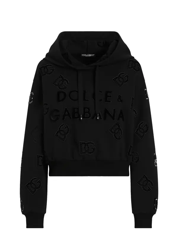 Dolce & Gabbana Cotton Jersey Hoodie With Cut-out And Dg Logo - Black
