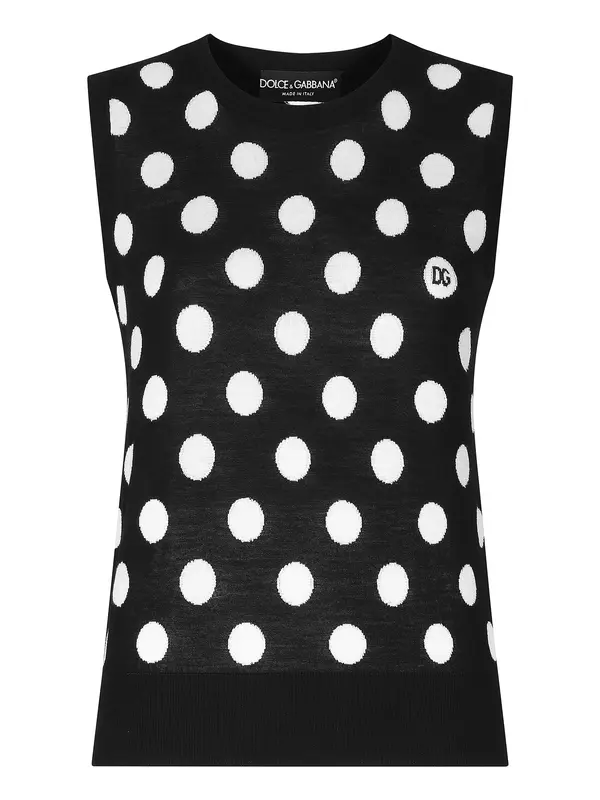 Dolce & Gabbana Silk And Wool Tank Top With Polka-dot Inlay - Print