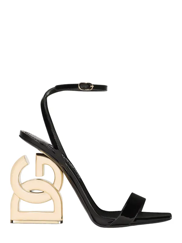 Dolce & Gabbana Keira Patent Leather Sandals With Dg Pop Heel - Black