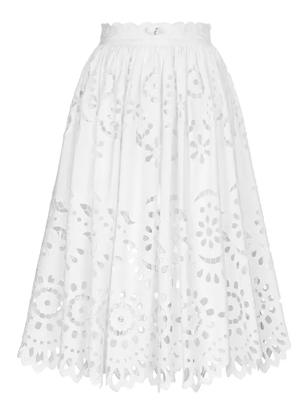 Dolce & Gabbana Cotton Poplin Midi Circle Skirt With Cut-out Detailing - White