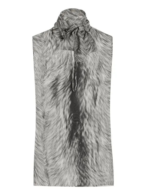 Dolce & Gabbana Fur-print Chiffon Pussy-bow Shirt - Grey