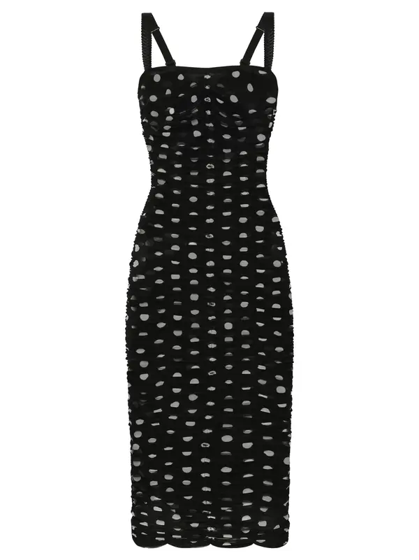Dolce & Gabbana Tulle Calf-length Sheath Dress With Polka-dot And Draping - Print