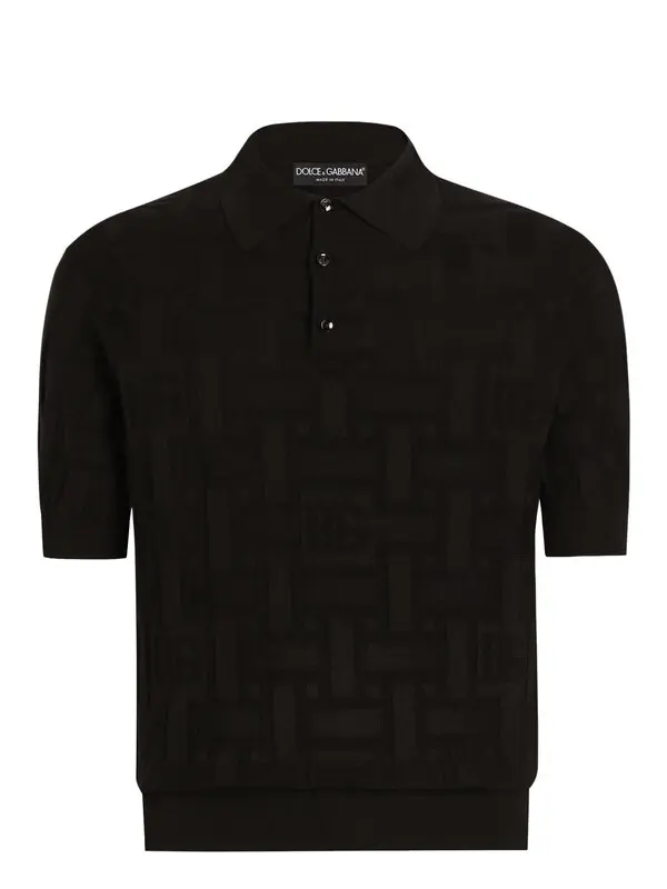 Dolce & Gabbana Silk Polo-shirt With Jacquard Logo - Black