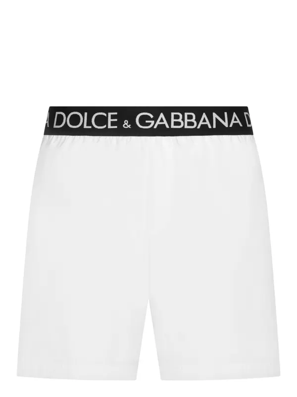 Dolce & Gabbana Mid-length Swim Trunks With Branded Stretch Waistband - White