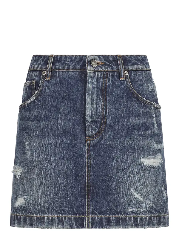 Dolce & Gabbana Denim Mini Skirt With Rips - Blue