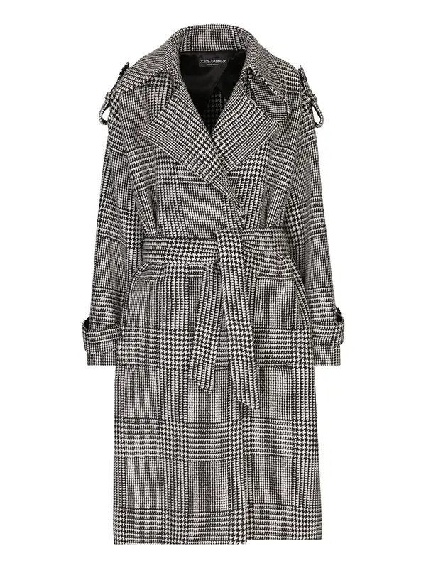 Dolce & Gabbana Houndstooth Check Wool Trench Coat - Multicolor
