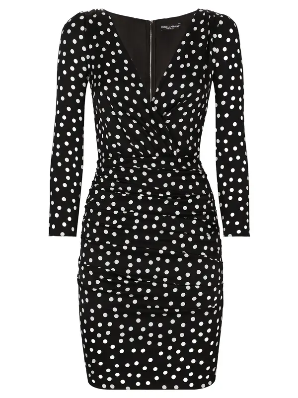 Dolce & Gabbana Short Charmeuse Polka-dot Dress With Draped Detailing - Print