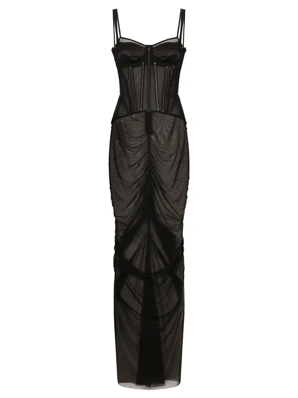Dolce & Gabbana Long Stretch Tulle Dress - Black