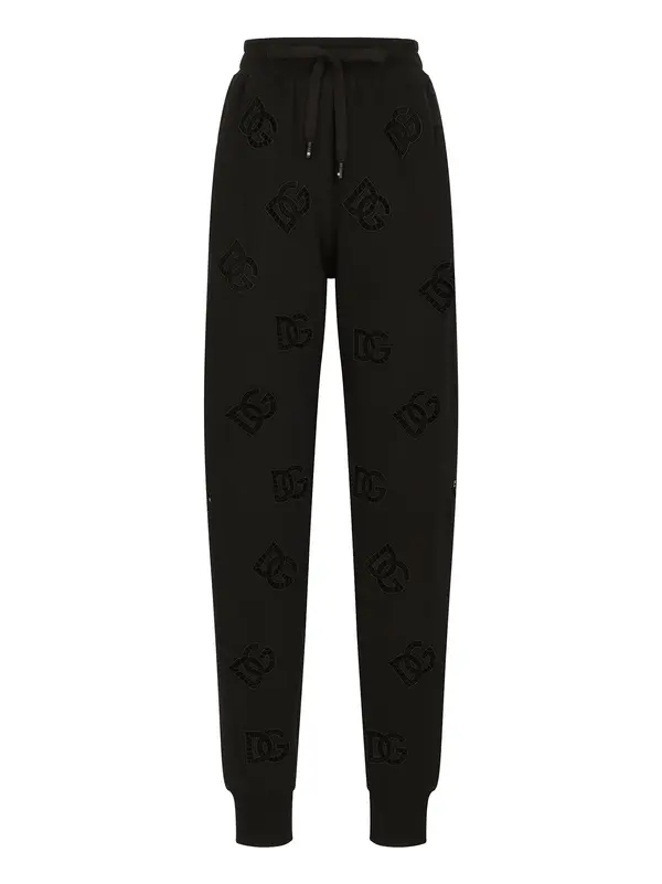 Dolce & Gabbana Jersey Jogging Pants With Cut-out And Dg Logo - Black