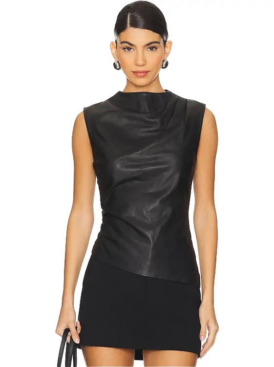 AEXAE Leather Ruched Top - Black