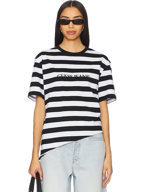 Guess Striped Tee - White & Black Stripes