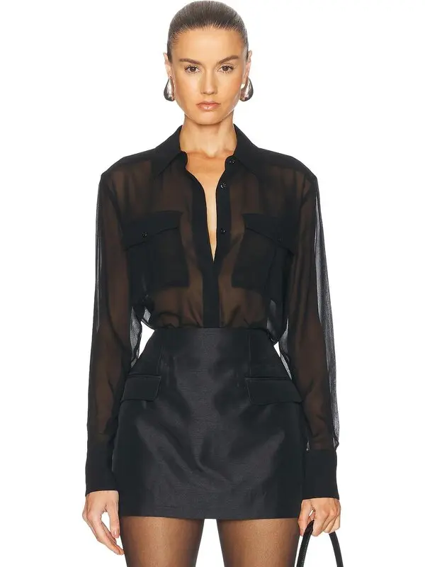 NICHOLAS Chloe Sheer Double Pocket Long Sleeve Shirt - Black