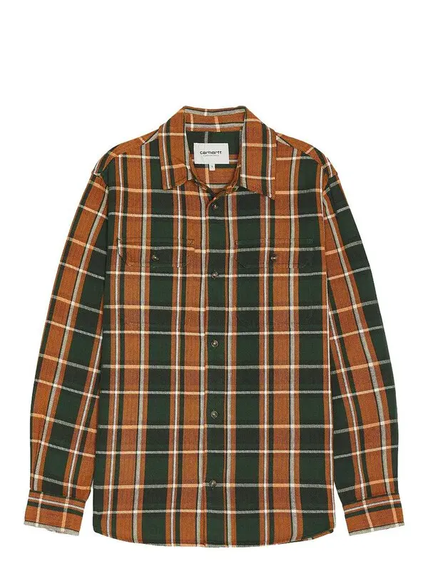 Carhartt Work In Progress Longsleeve Hobart Shirt In Orange - Hobart Check & Sycamore Tree