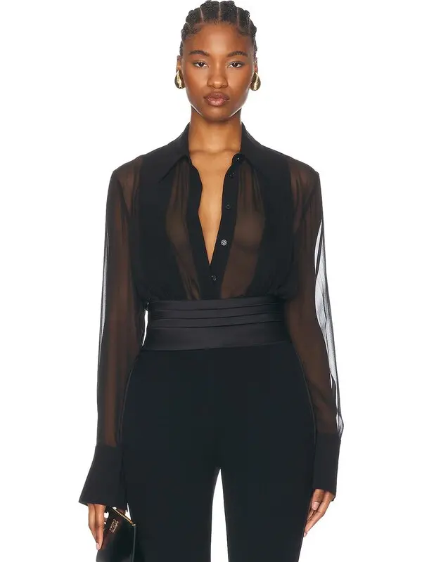 SANS FAFF Meghan Panelled Silk Blouse - Black