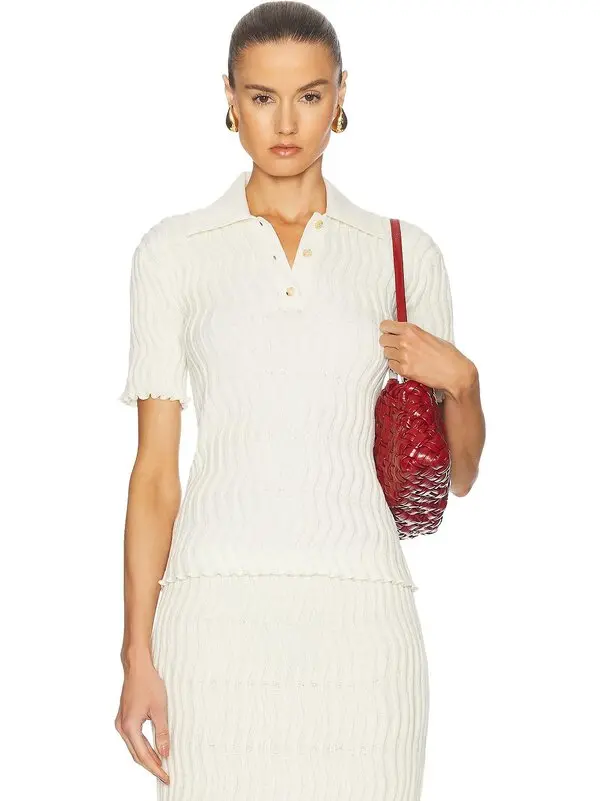 Bottega Veneta Rib Knit Polo Top - String