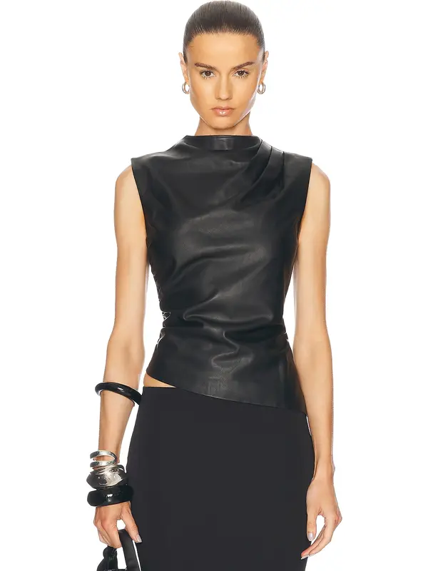 AEXAE Leather Ruched Top - Black
