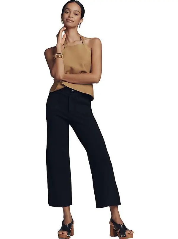 Maeve Colette Sweater Knit Crop Wide-leg Pants - Black