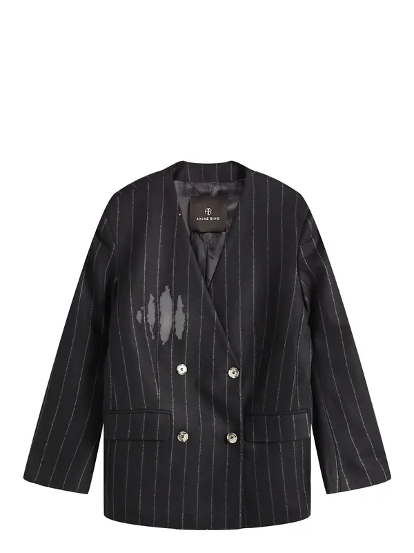ANINE BING Maron Pinstripe Flannel Blazer - Dark Grey