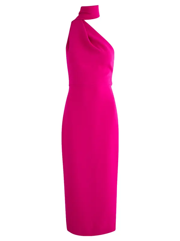 Solace London Samira One-shoulder Midi Dress - Dark Pink