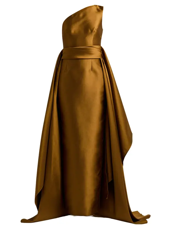 Solace London Charo One-shoulder Faille Gown - Gold