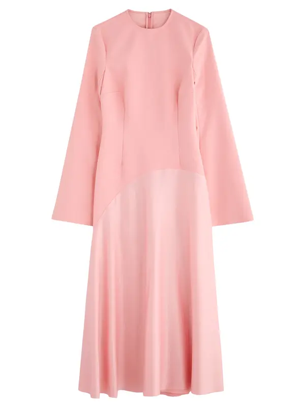 Solace London Gaia Satin And Crepe Midi Dress - Light Pink