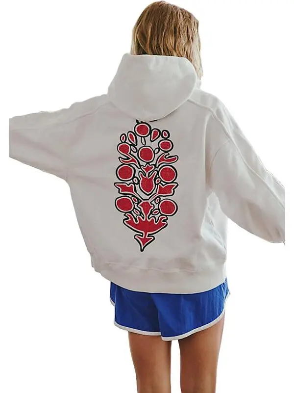 Free People Embroidered Logo Hoodie - Ivory Combo