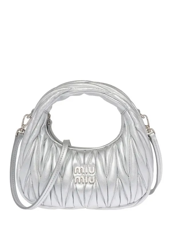 Miu Miu Wander Matelassé Nappa Leather Hobo Mini-bag - Silver