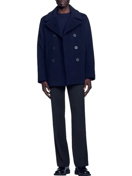 Sandro Wool Pea Coat - Navy Blue