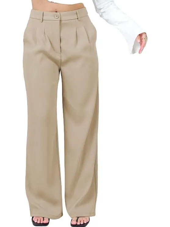 Princess Polly Archer Pleated Wide Leg Trousers - Taupe